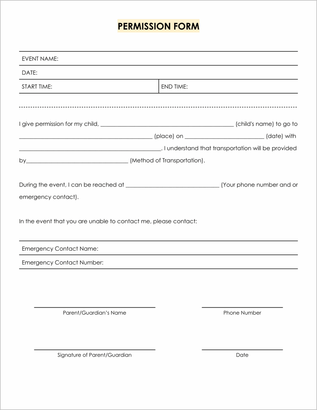 11 Free Permission Slip Templates & Field Trip Forms