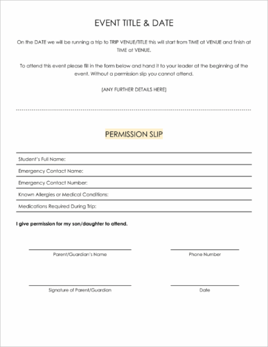11 Free Permission Slip Templates & Field Trip Forms