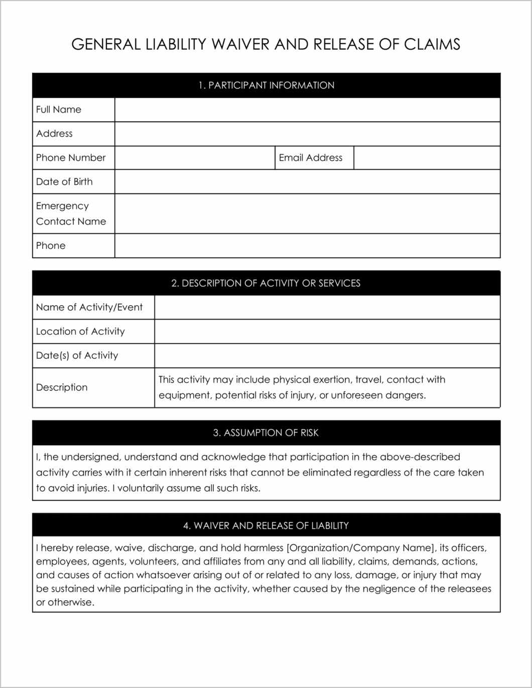 Free Liability Waiver Form Templates (No Signups Required!)