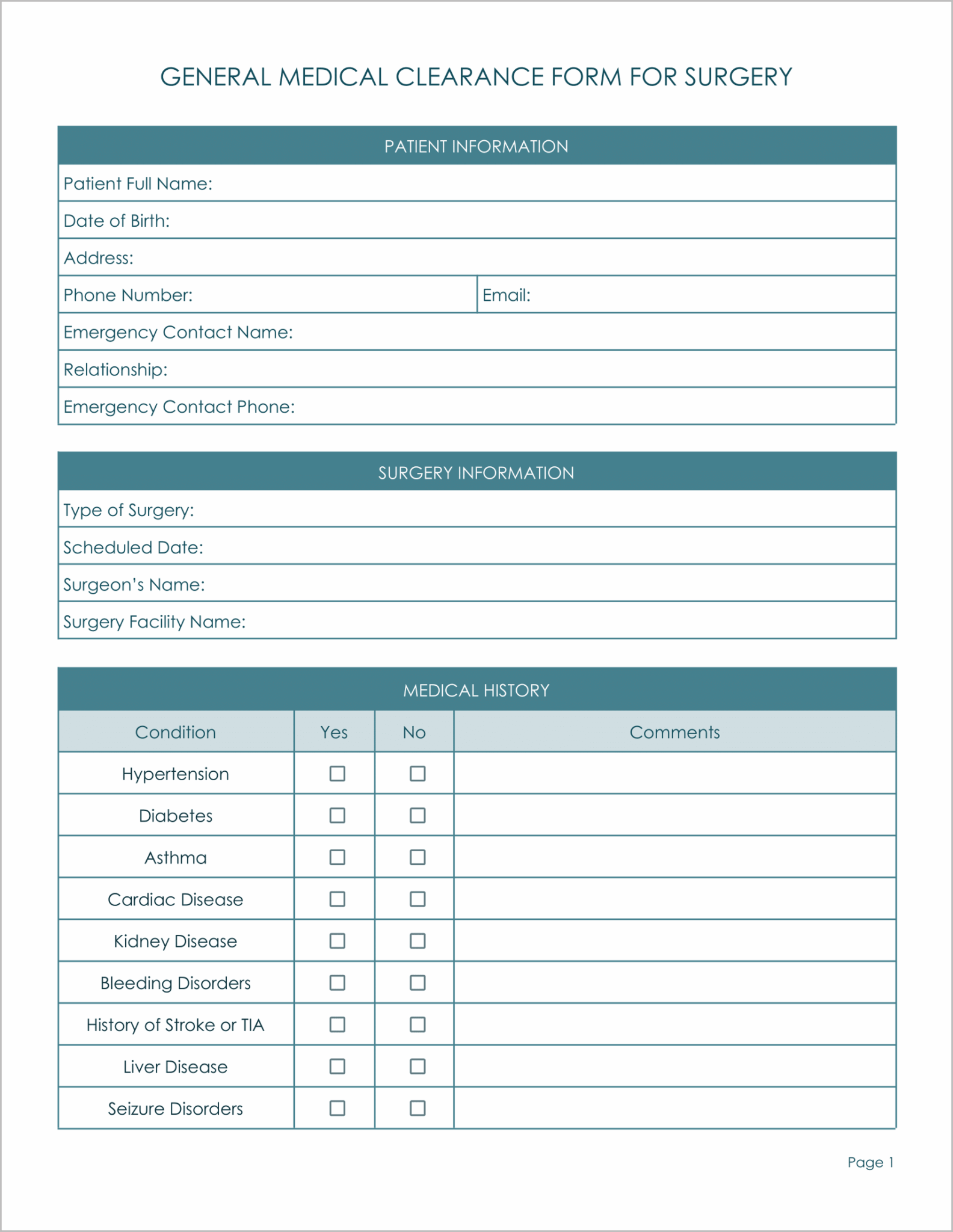 16 Must-Have Free Medical Clearance Forms for Surgery