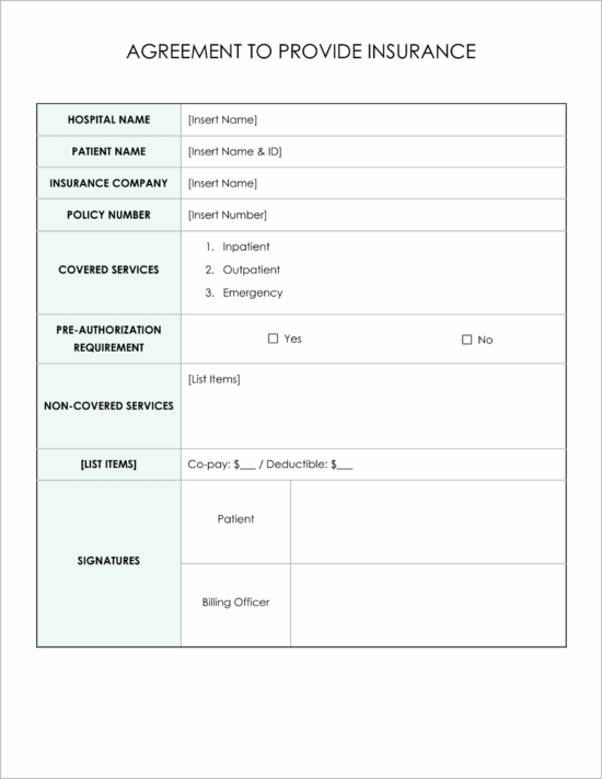 11 Must-Have Free Agreement to Provide Insurance Forms