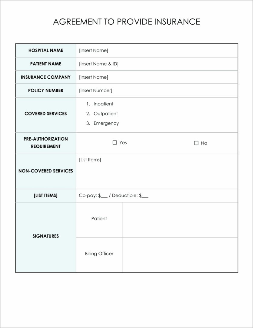 11 Must-Have Free Agreement to Provide Insurance Forms
