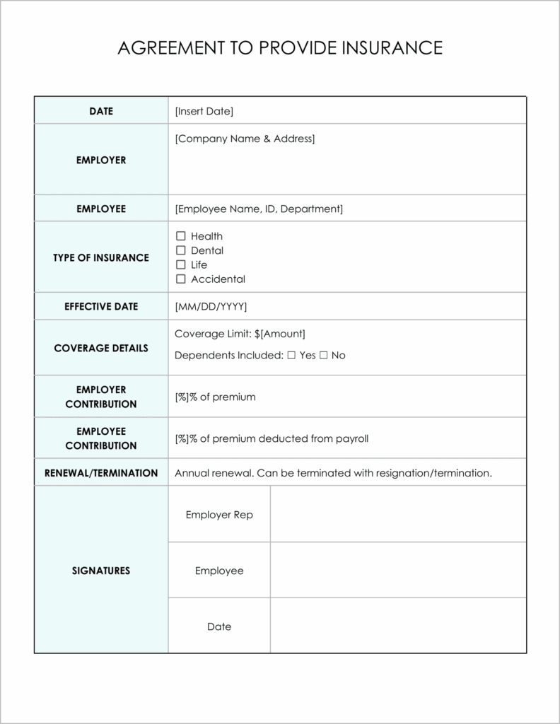 11 Must-Have Free Agreement to Provide Insurance Forms