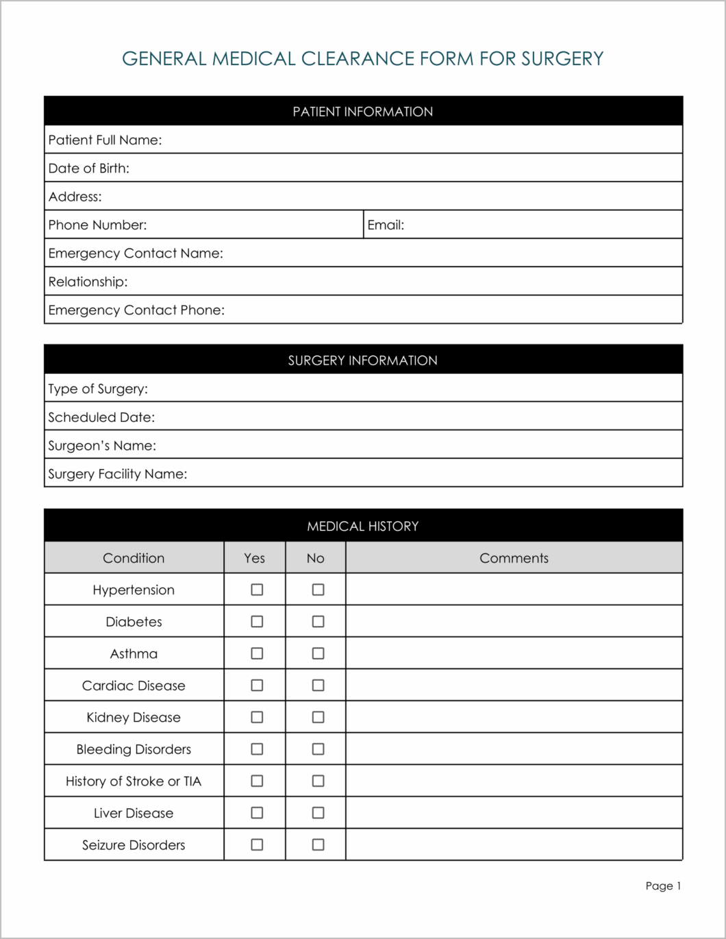 16 Must-Have Free Medical Clearance Forms for Surgery
