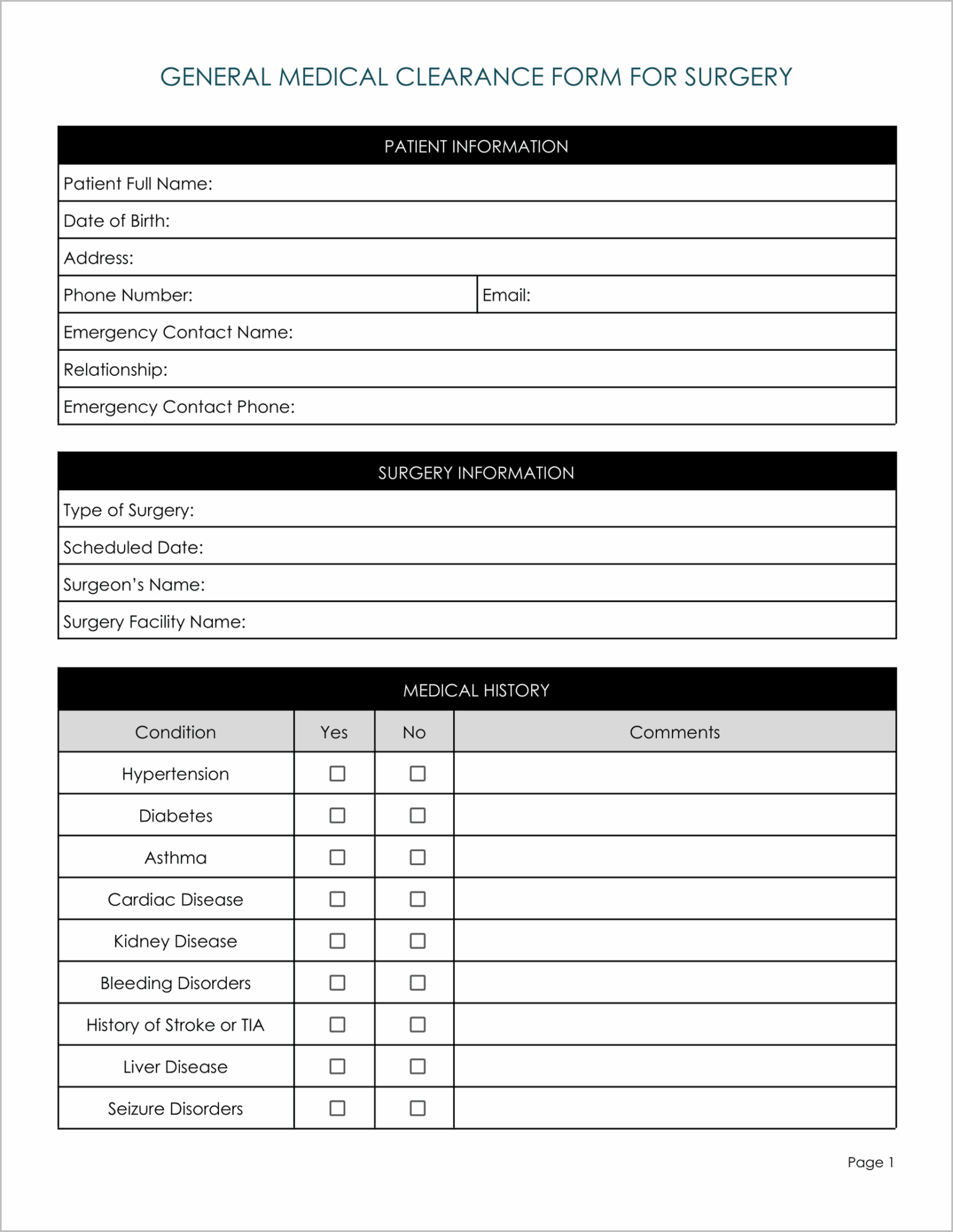 16 Must-Have Free Medical Clearance Forms for Surgery
