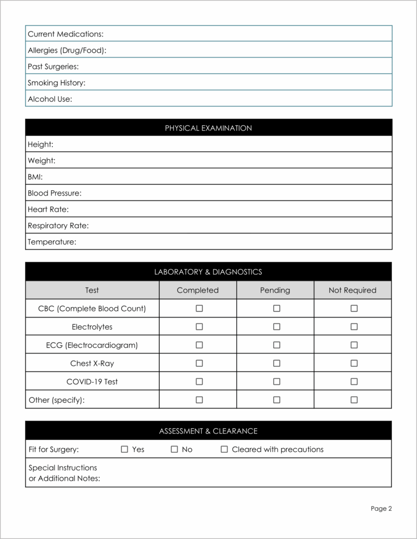 16 Must-Have Free Medical Clearance Forms for Surgery
