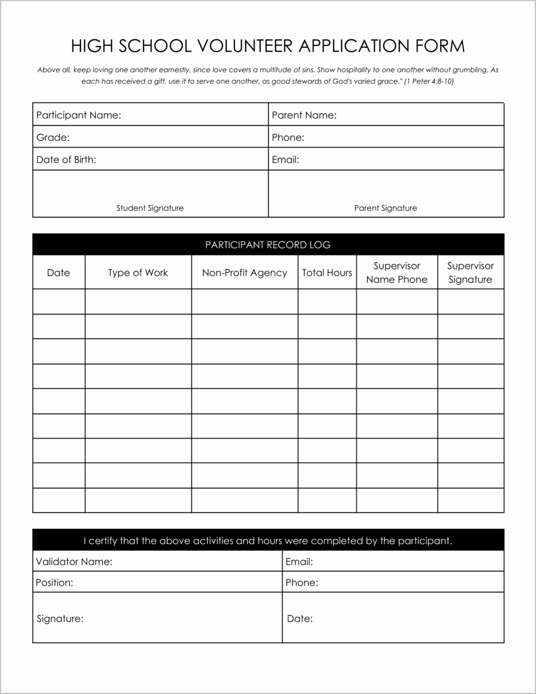 10 Must-Have Free High School Volunteer Form Templates