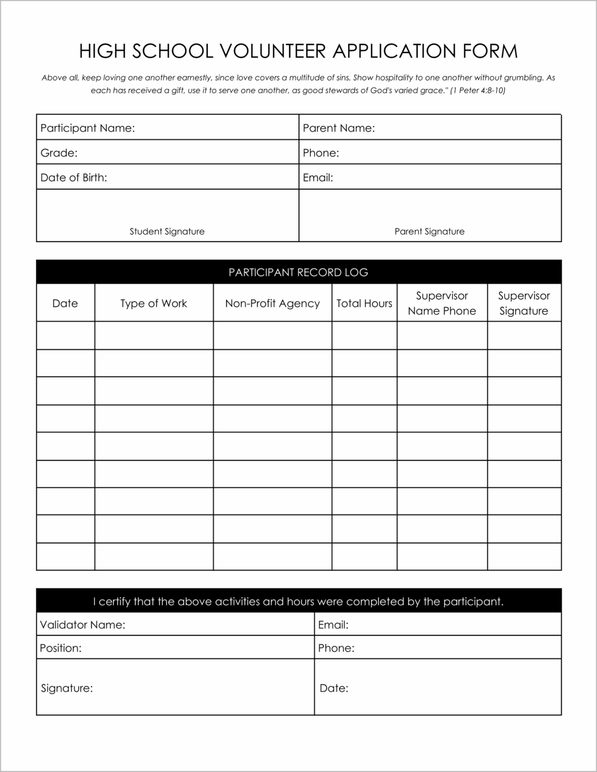 10 Must-Have Free High School Volunteer Form Templates