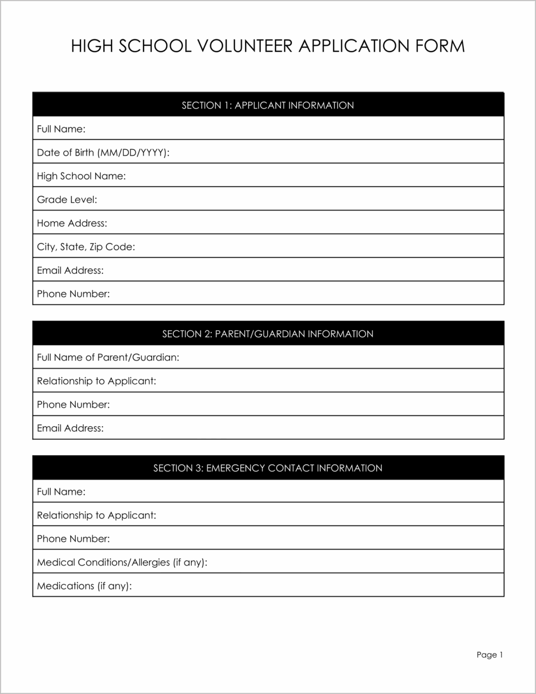 10 Must-Have Free High School Volunteer Form Templates