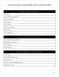 10 Must-Have Free High School Volunteer Form Templates