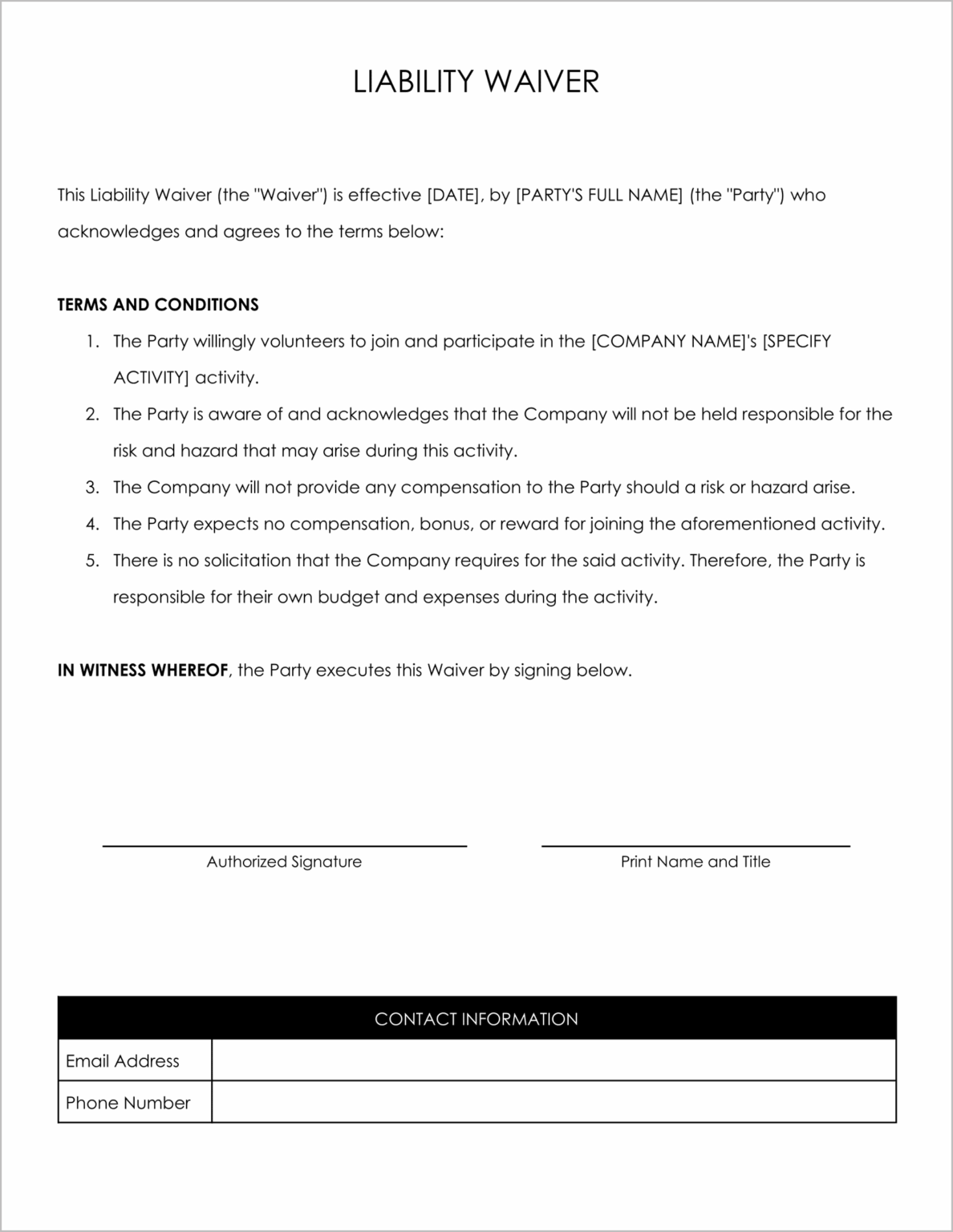 Free Liability Waiver Form Templates (No Signups Required!)