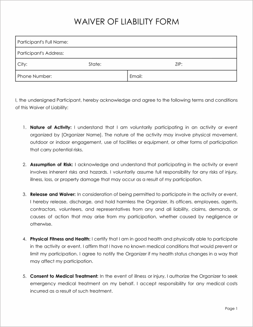 Free Liability Waiver Form Templates (No Signups Required!)