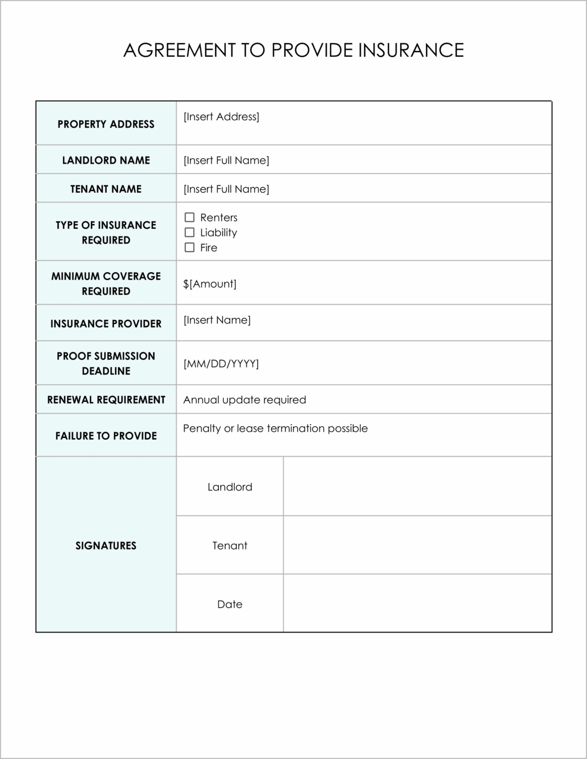 11 Must-Have Free Agreement to Provide Insurance Forms