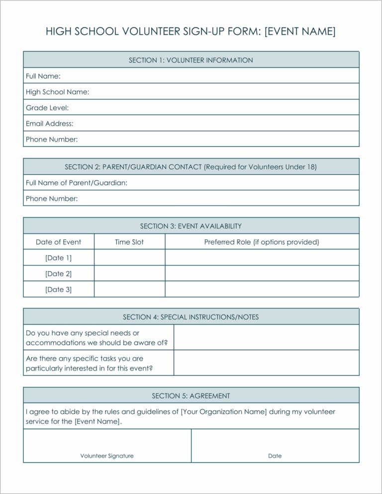 10 Must-Have Free High School Volunteer Form Templates