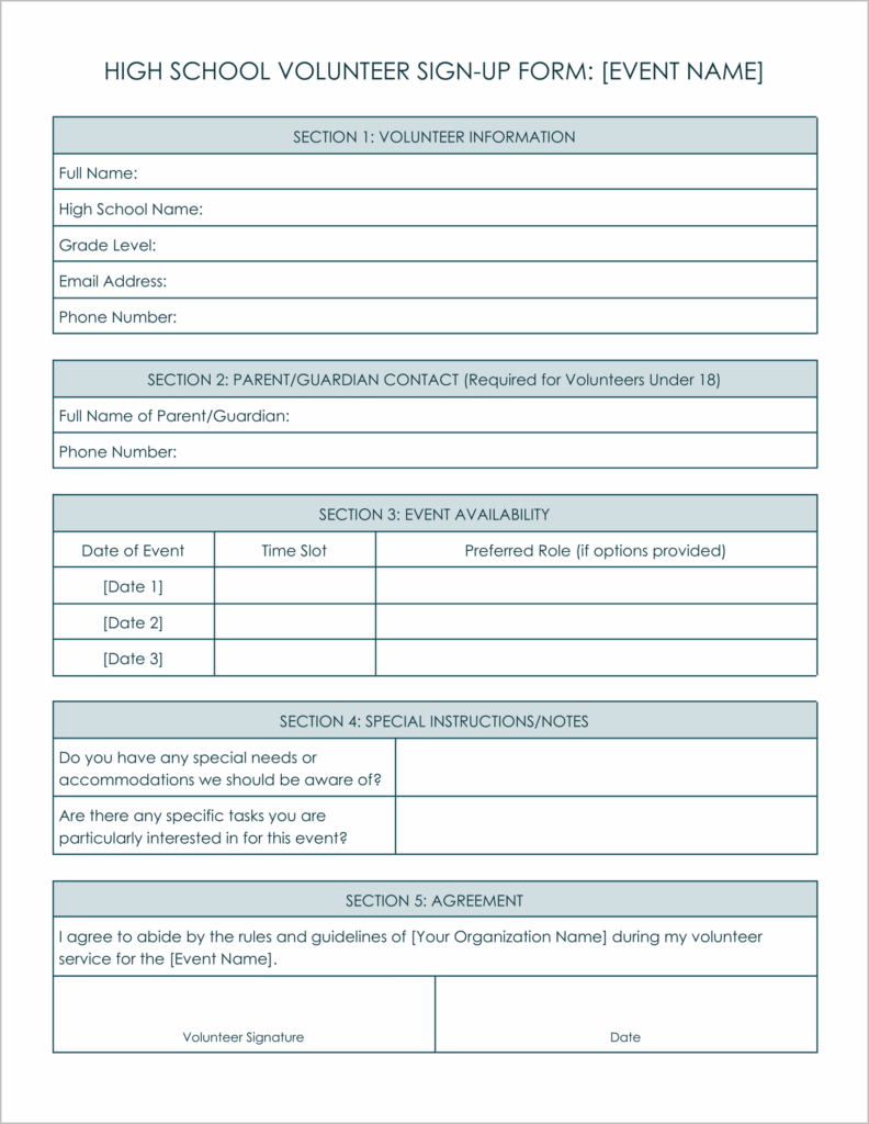 10 Must-Have Free High School Volunteer Form Templates