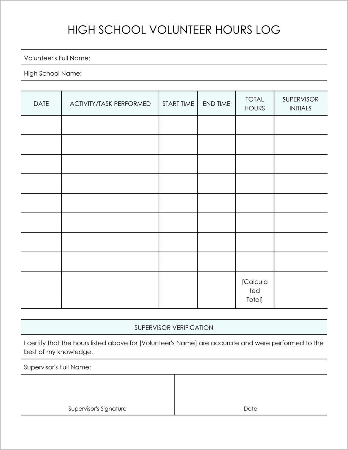 10 Must-Have Free High School Volunteer Form Templates
