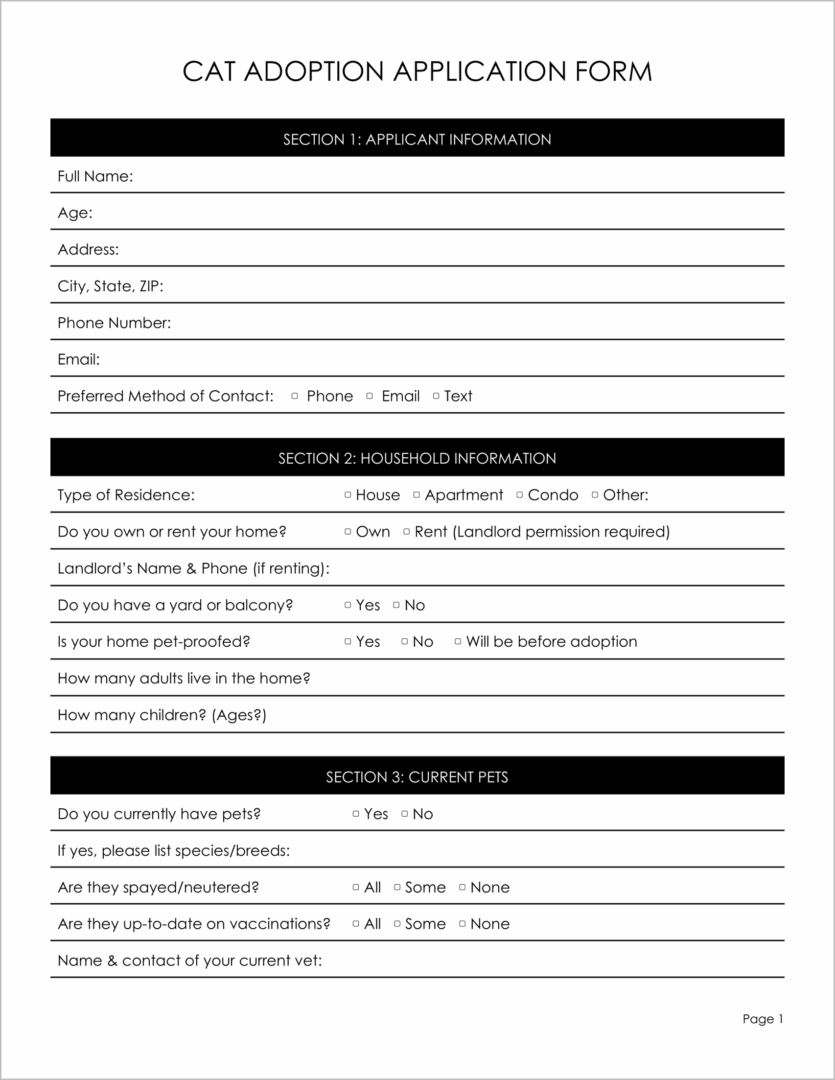 Free Cat Adoption Application Form Templates (No Signups!)