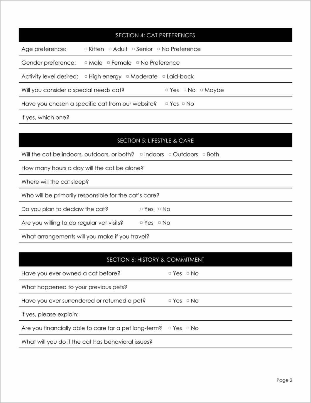 Free Cat Adoption Application Form Templates (No Signups!)