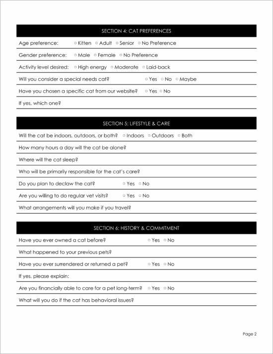 Free Cat Adoption Application Form Templates (No Signups!)