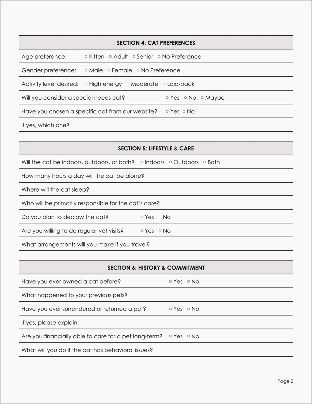 Free Cat Adoption Application Form Templates (No Signups!)