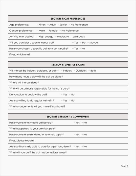 Free Cat Adoption Application Form Templates (No Signups!)