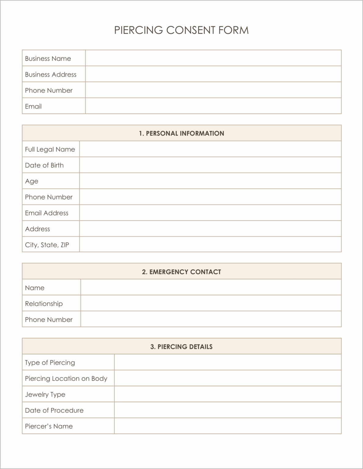 Free Piercing Consent Form Template (No Sign-Up Required)