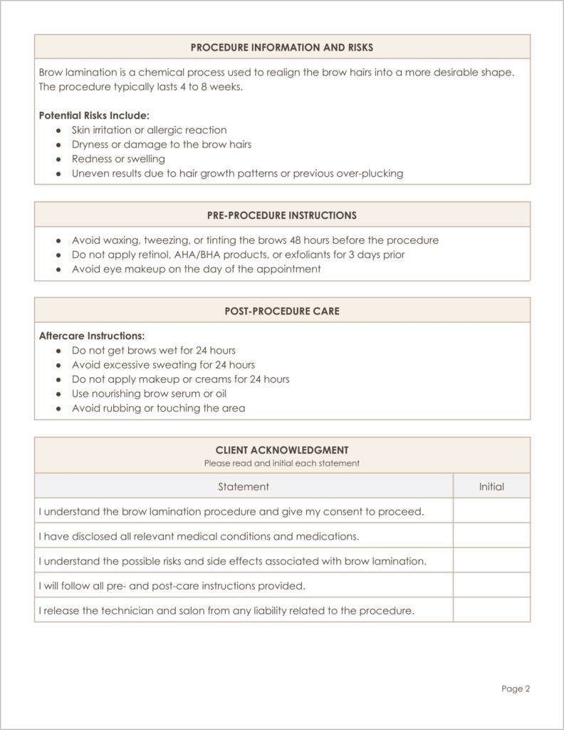 Free Brow Lamination Consent Form (No Signup Required)