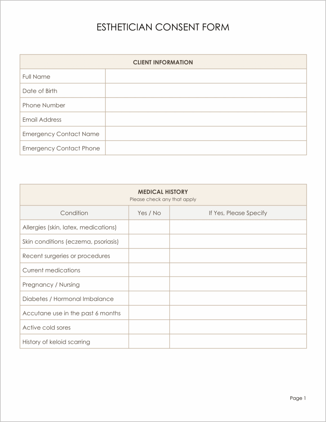 Free Esthetician Consent Form Template (No Sign-Up Required)