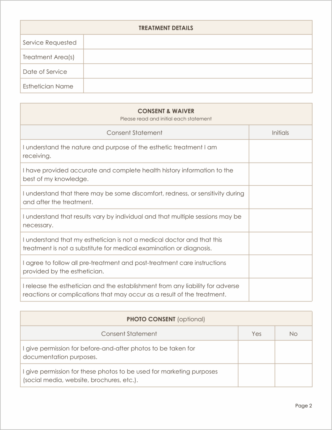 Free Esthetician Consent Form Template (No Sign-Up Required)