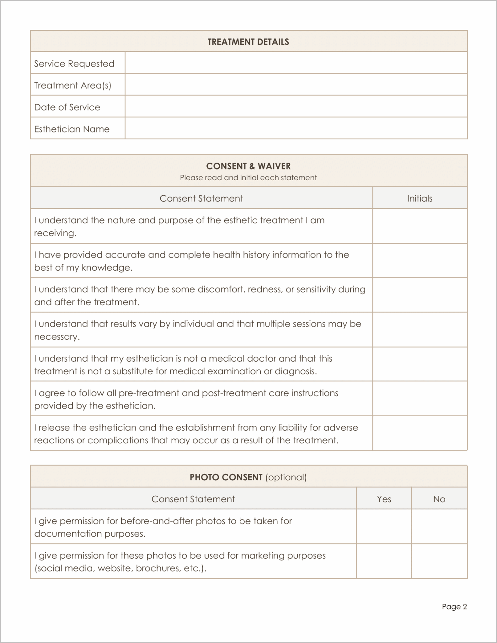 Free Esthetician Consent Form Template (No Sign-Up Required)