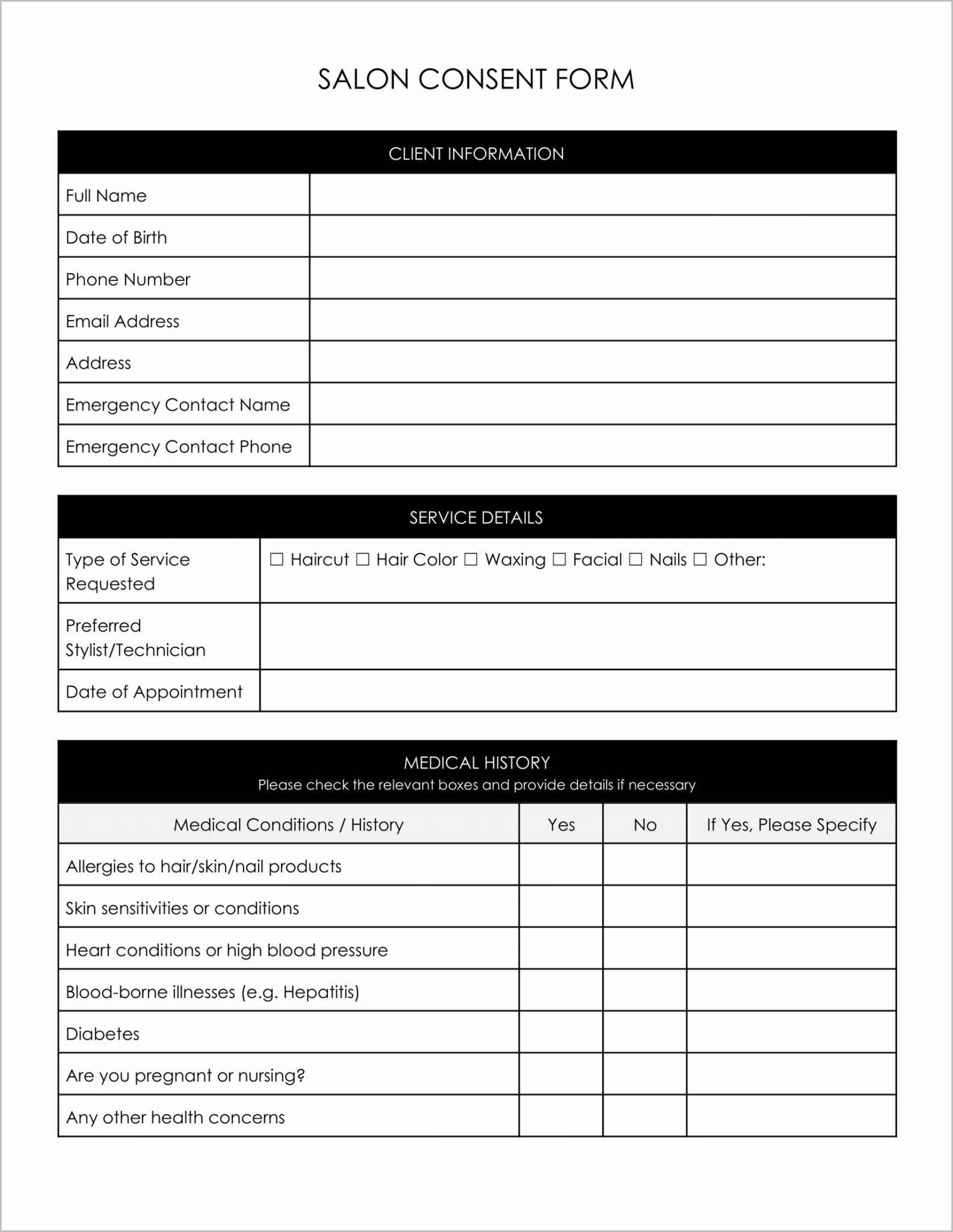 Free Salon Consent Form Template (No Signup Required)