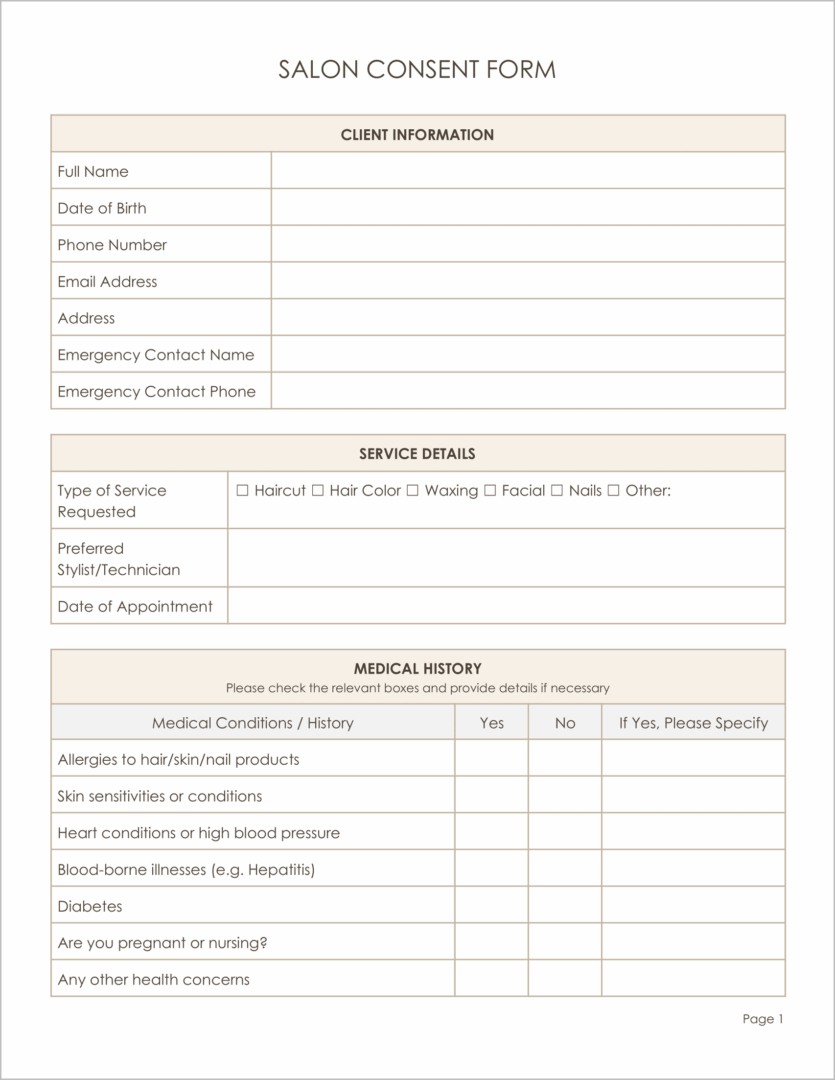 Free Salon Consent Form Template (No Signup Required)