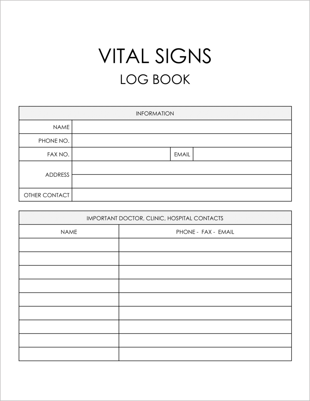 5 Free Printable Vital Signs Log Sheets (PDF)