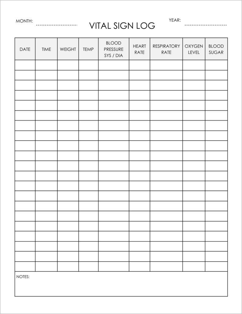 5 Free Printable Vital Signs Log Sheets (PDF)