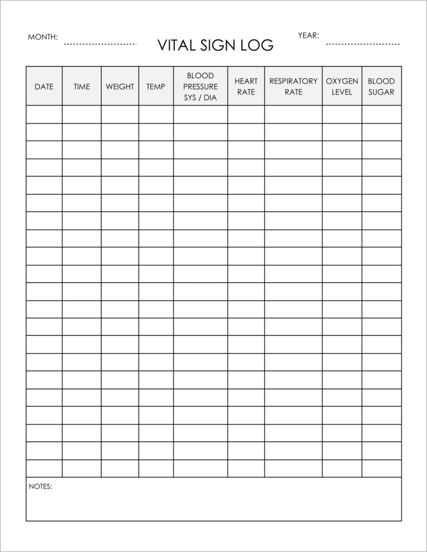 5 Free Printable Vital Signs Log Sheets (PDF)