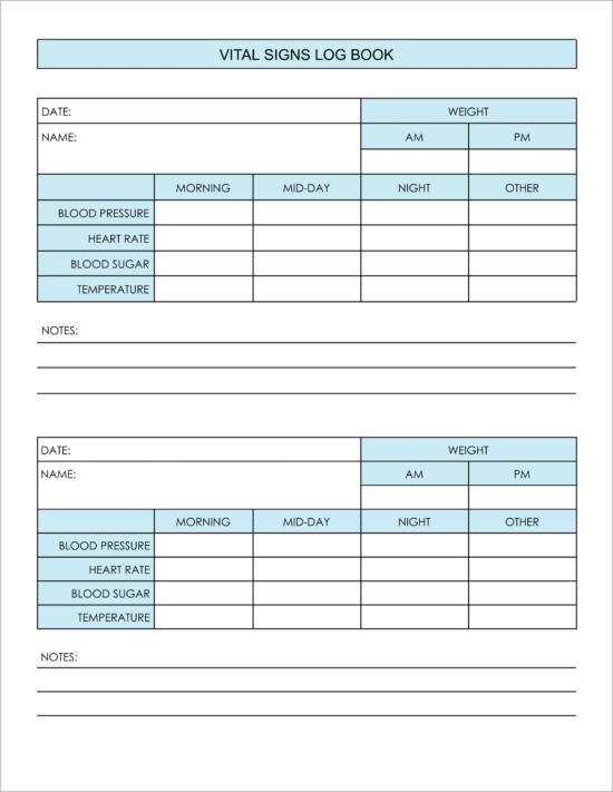 5 Free Printable Vital Signs Log Sheets (PDF)