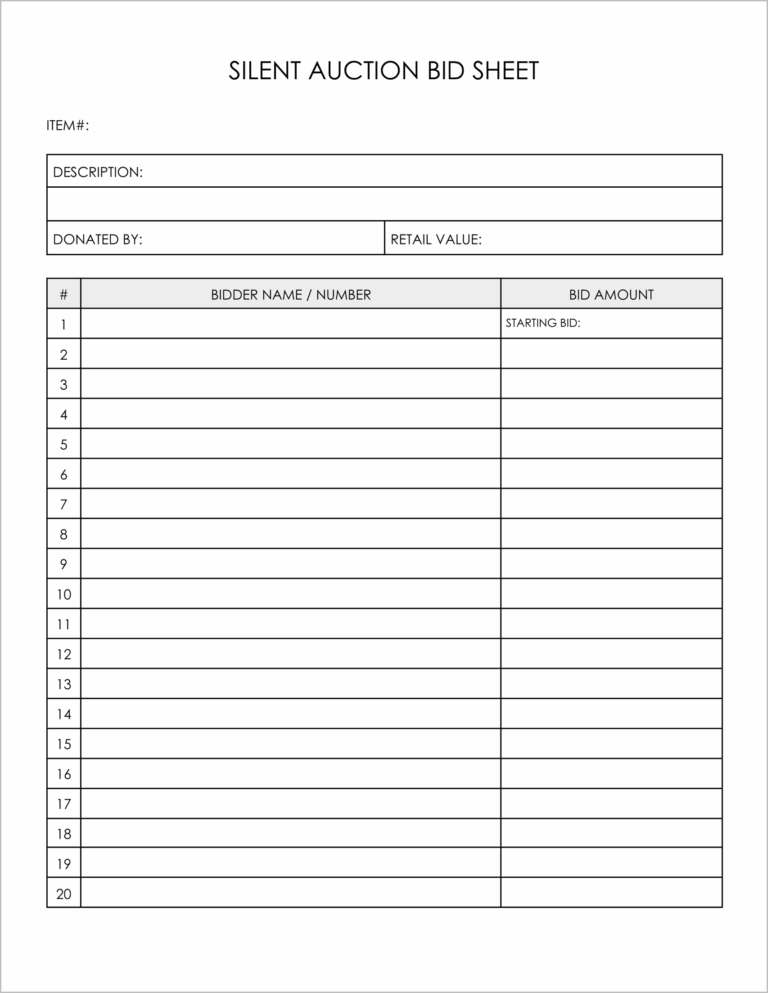 7 Free Printable Silent Auction Bid Sheets (PDF)