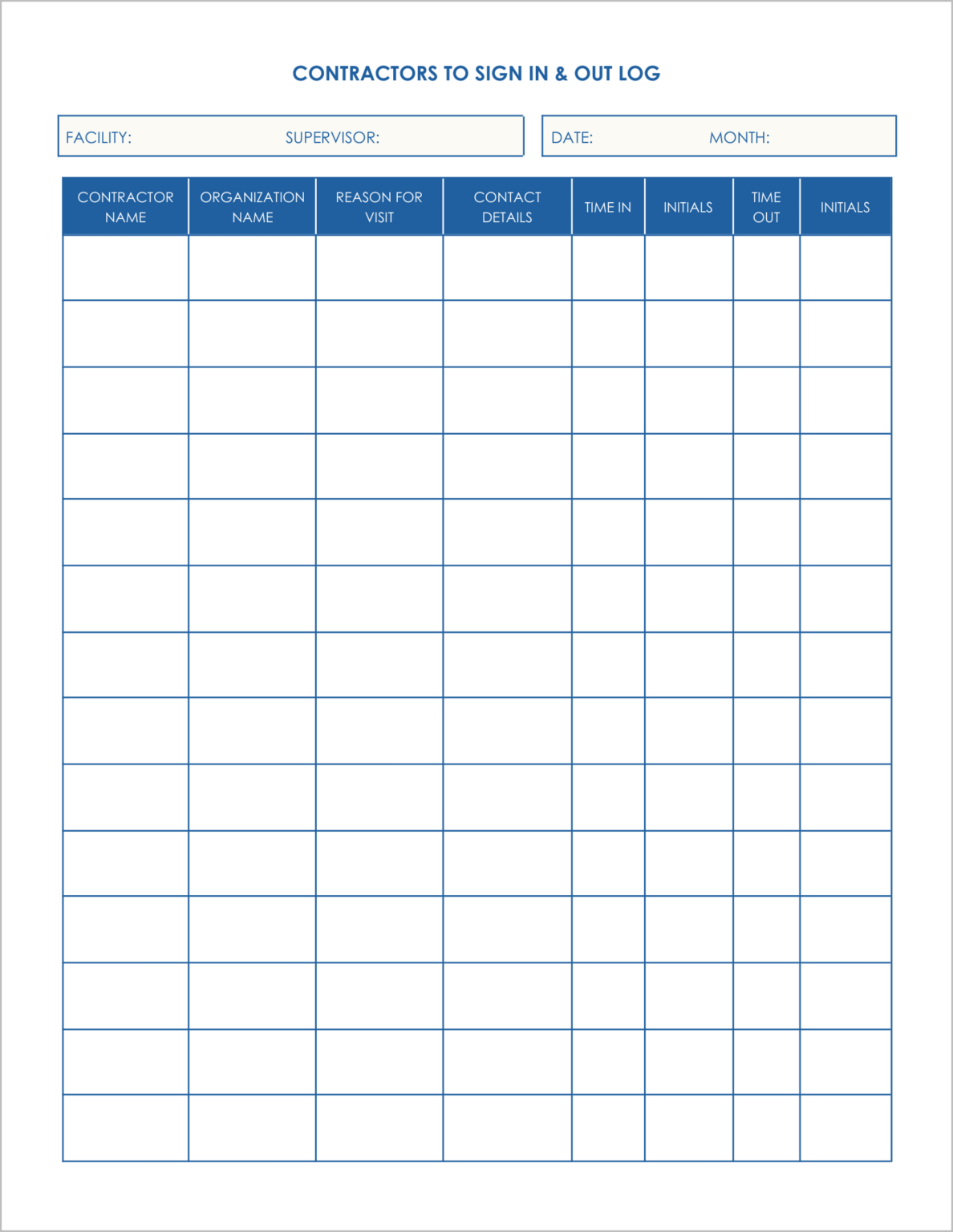 5 Free Contractors Signing In and Out Log Templates (PDF)