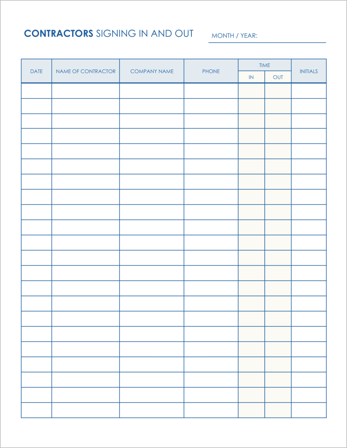 5 Free Contractors Signing In and Out Log Templates (PDF)