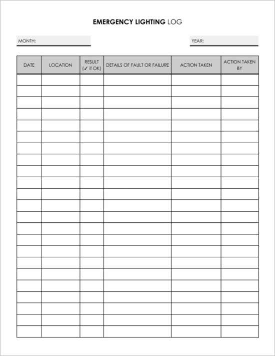 5 Free Emergency Lighting Log Templates (PDF)