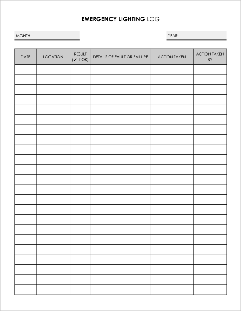 5 Free Emergency Lighting Log Templates (PDF)