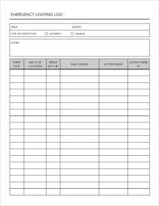 5 Free Emergency Lighting Log Templates (PDF)
