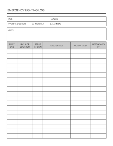 5 Free Emergency Lighting Log Templates (PDF)