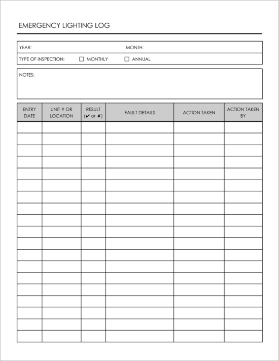 5 Free Emergency Lighting Log Templates (PDF)