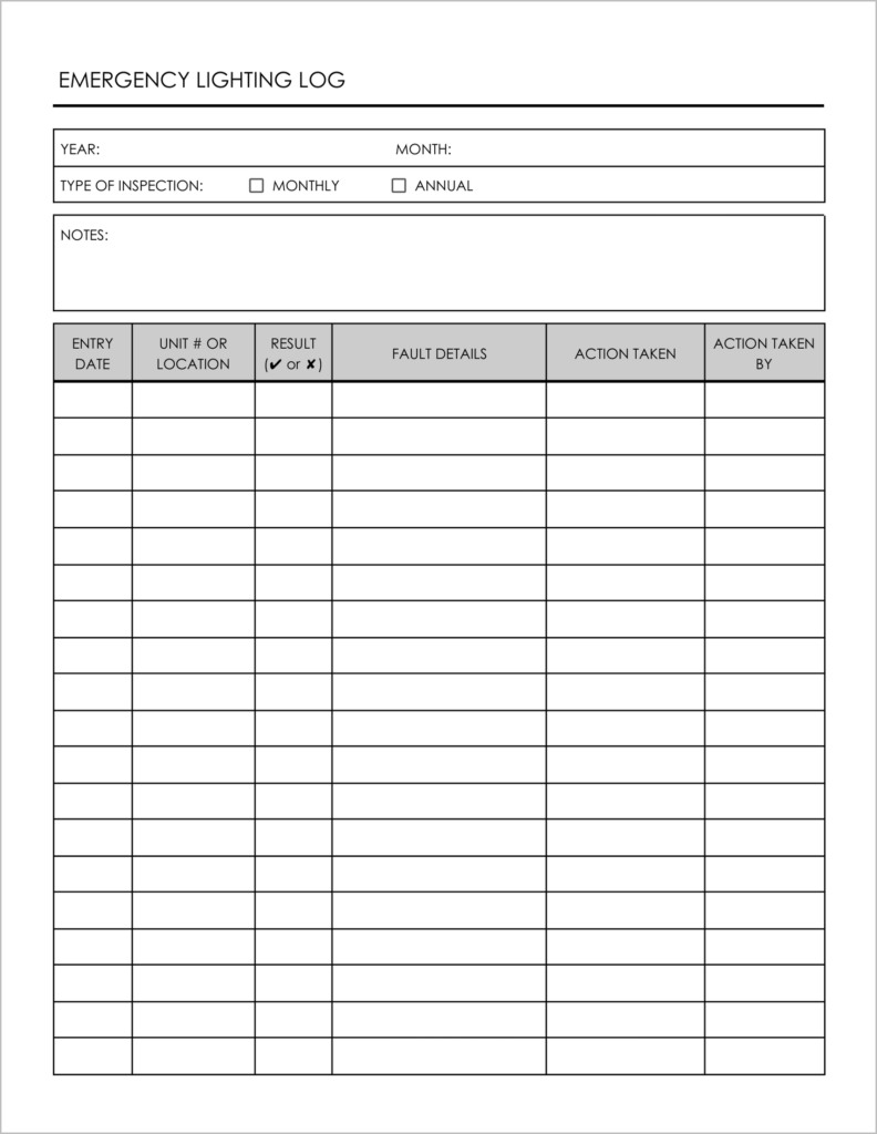 5 Free Emergency Lighting Log Templates (PDF)