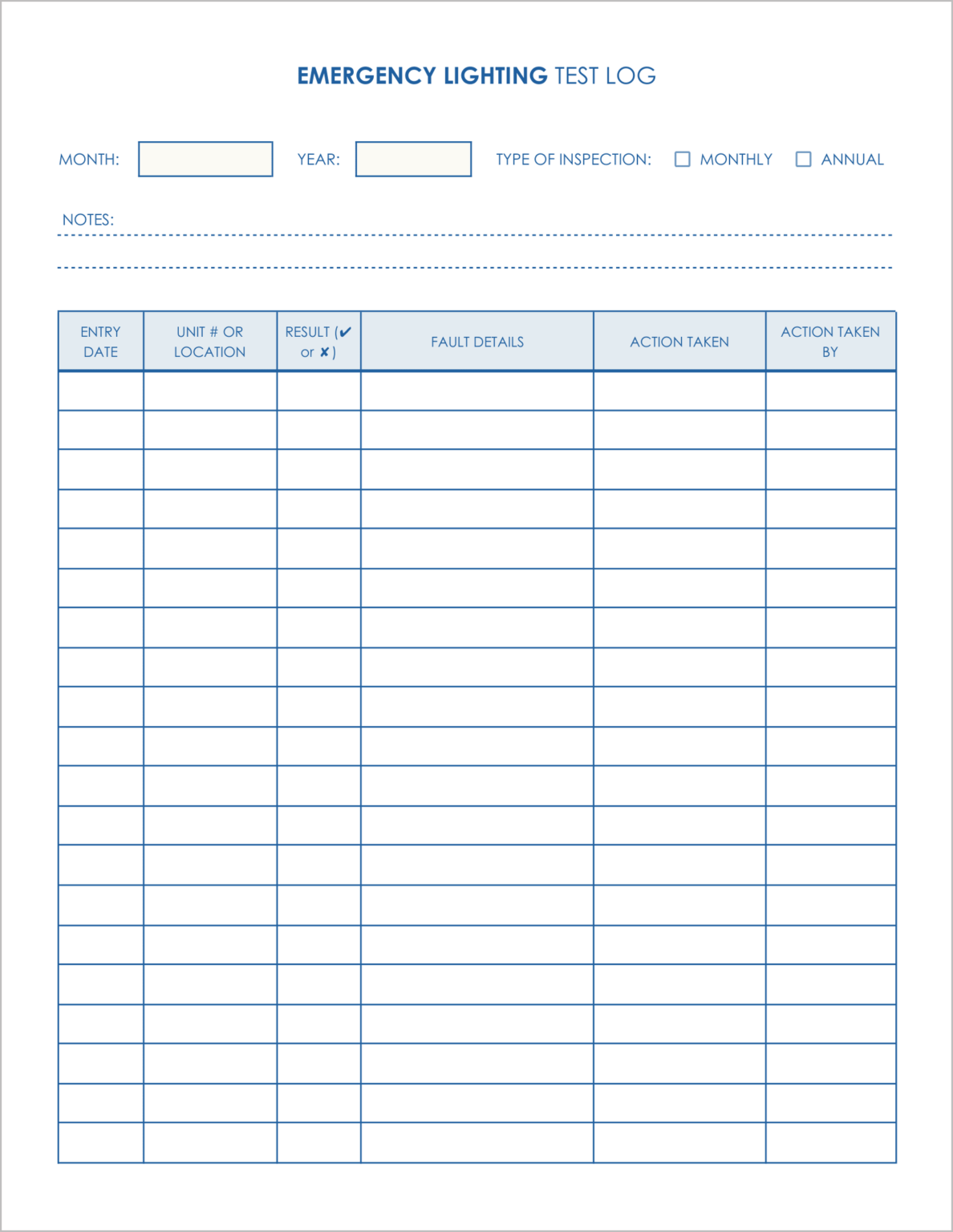 5 Free Emergency Lighting Log Templates (PDF)