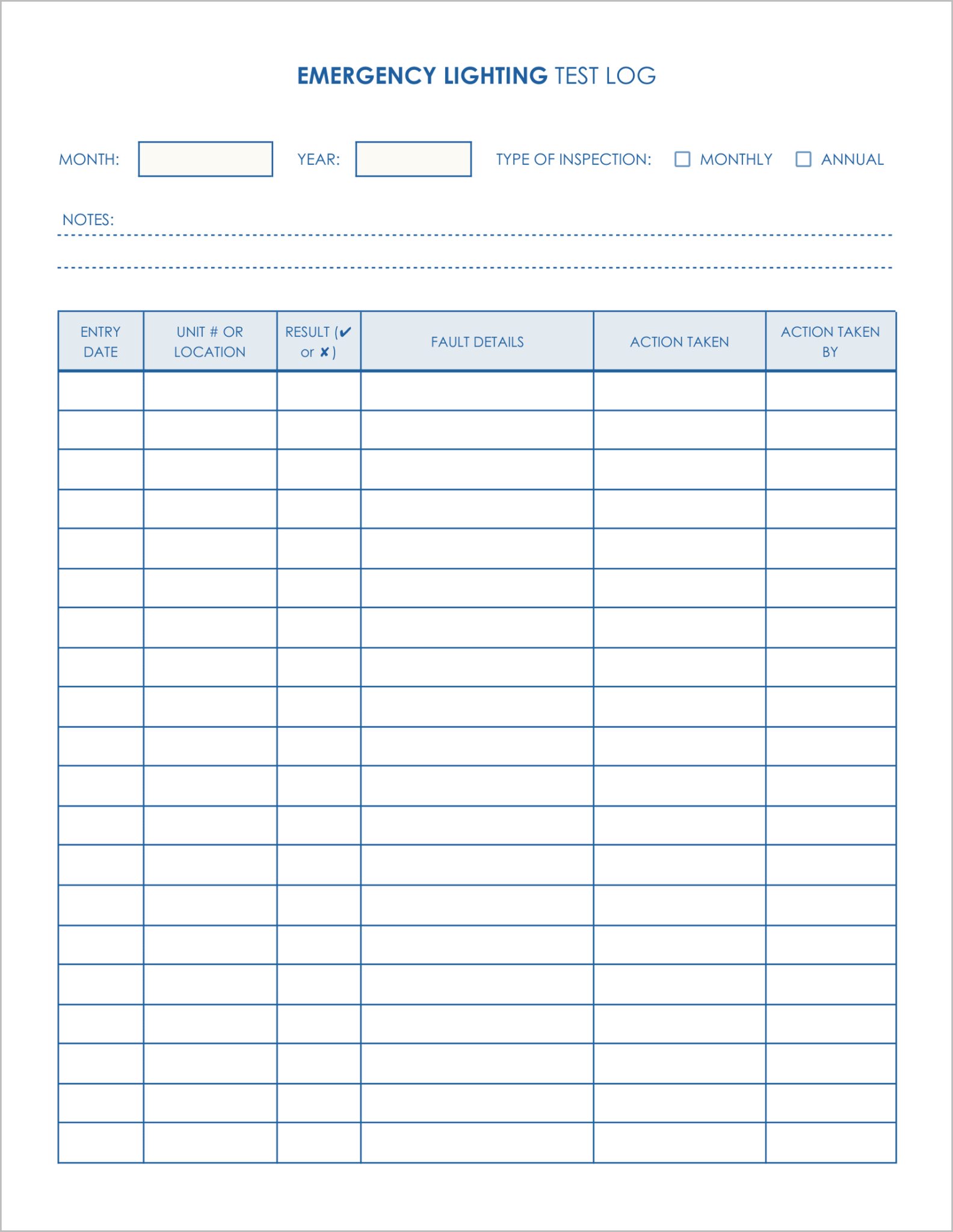 5 Free Emergency Lighting Log Templates (PDF)