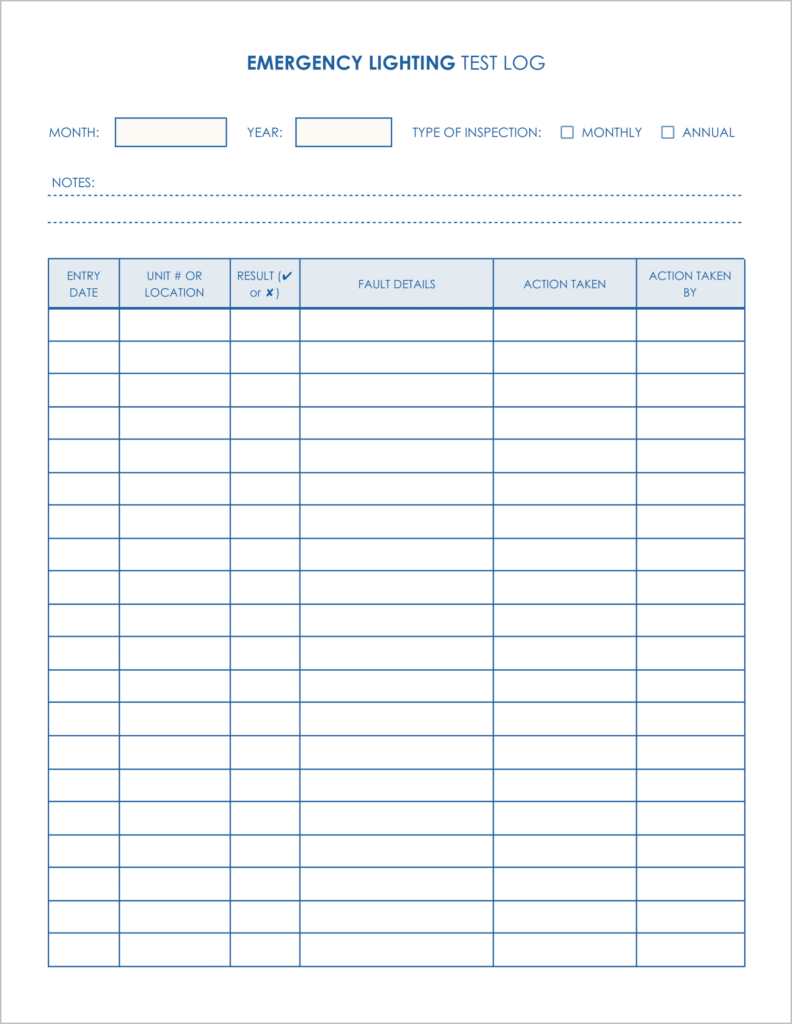 5 Free Emergency Lighting Log Templates (PDF)