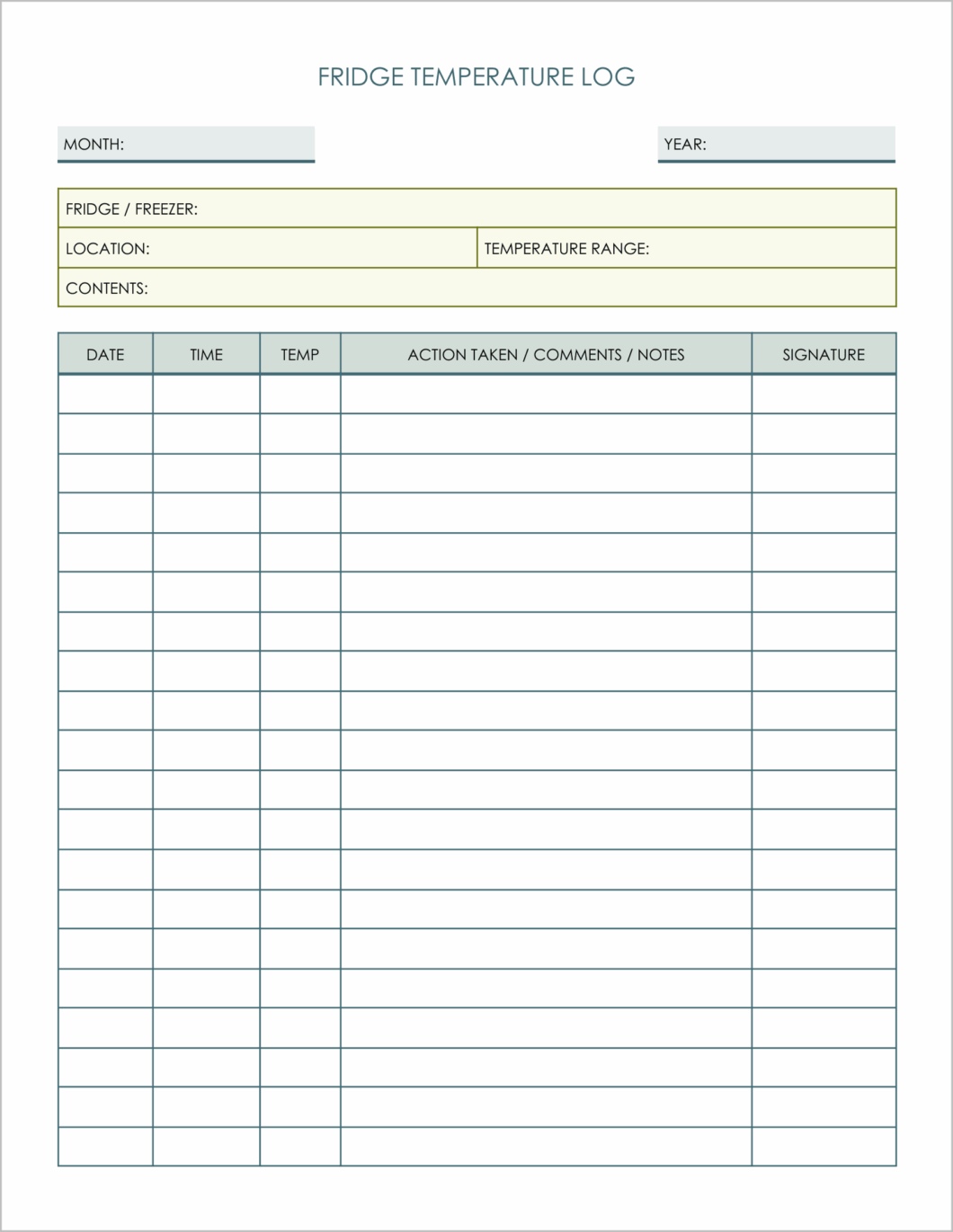 5 Free Fridge Temperature Log Templates (PDF)