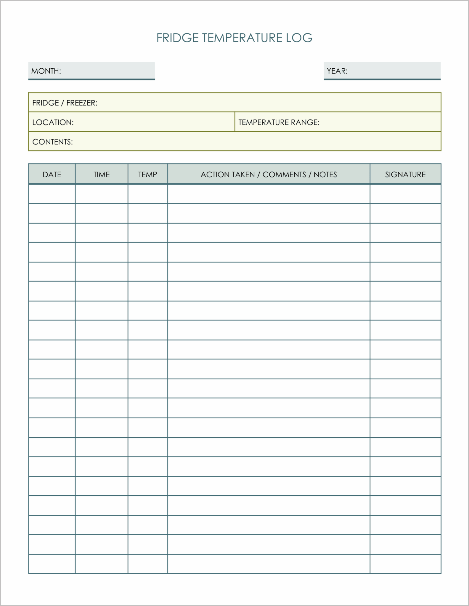 5 Free Fridge Temperature Log Templates (PDF)